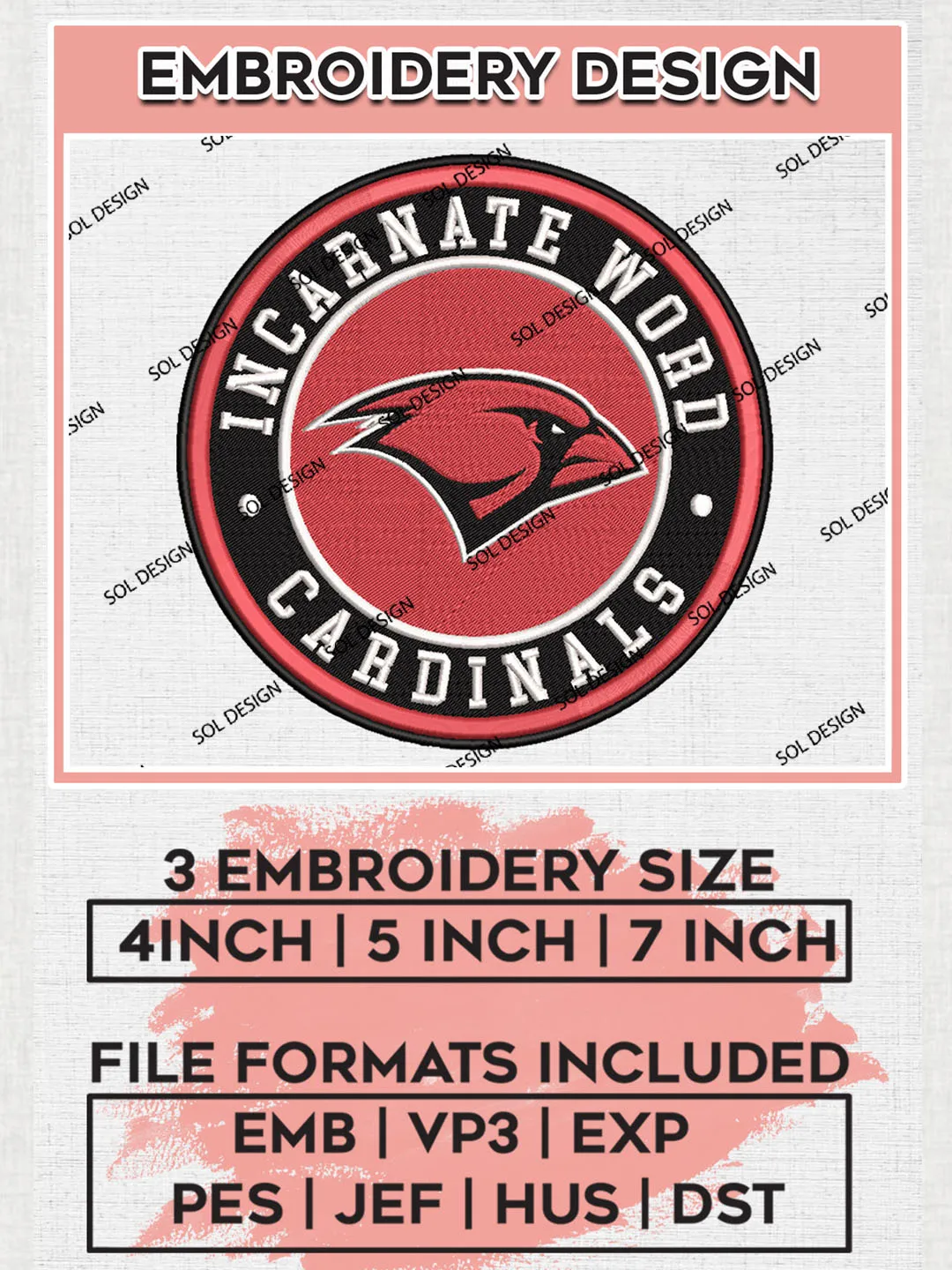 NCAA Incarnate Word Cardinals Round Logo Embroidery, NCAA Incarnate ...