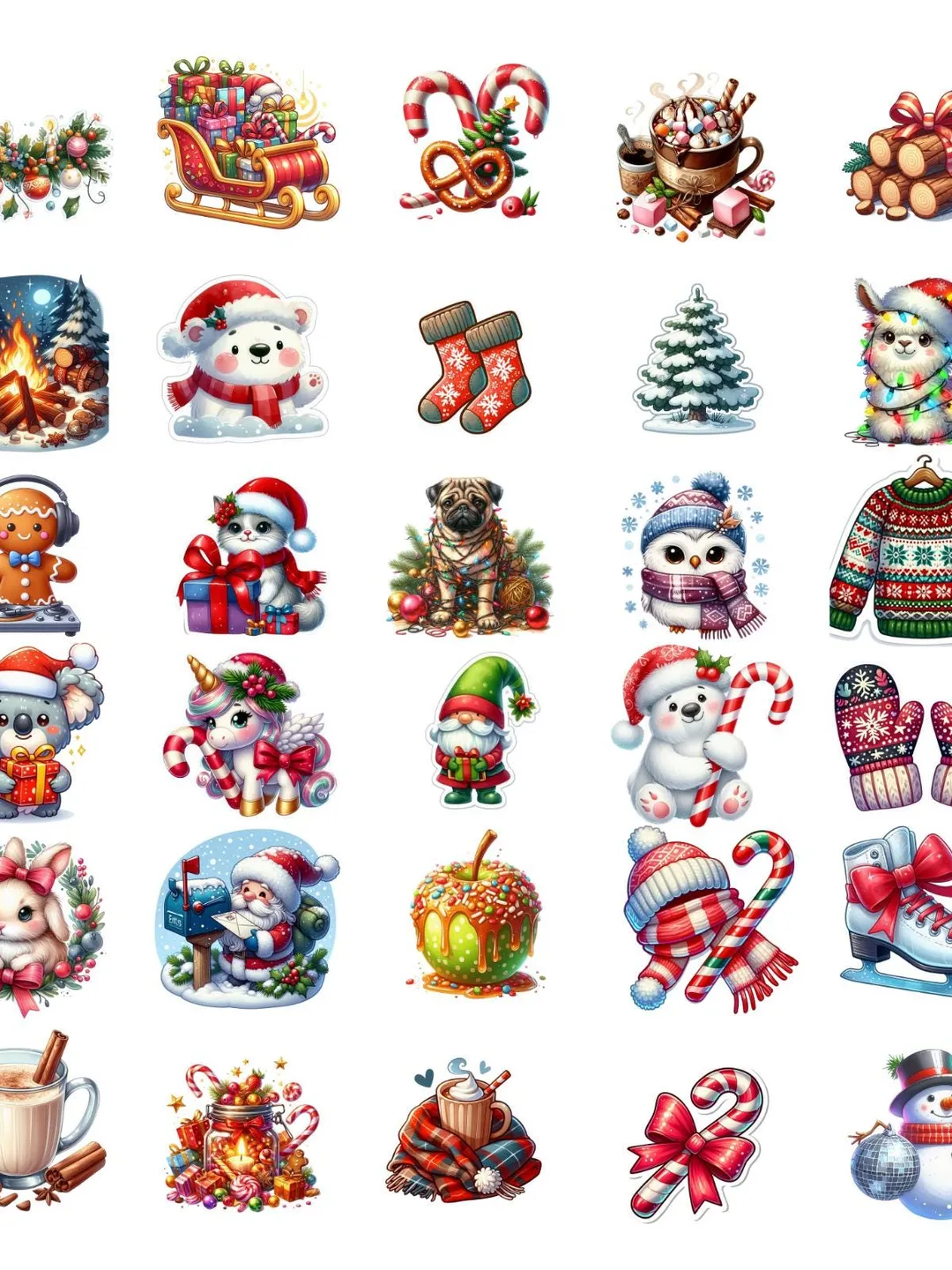 100 Christmas Stickers Clipart Bundle PNG | Festive Holiday Clipart Set ...