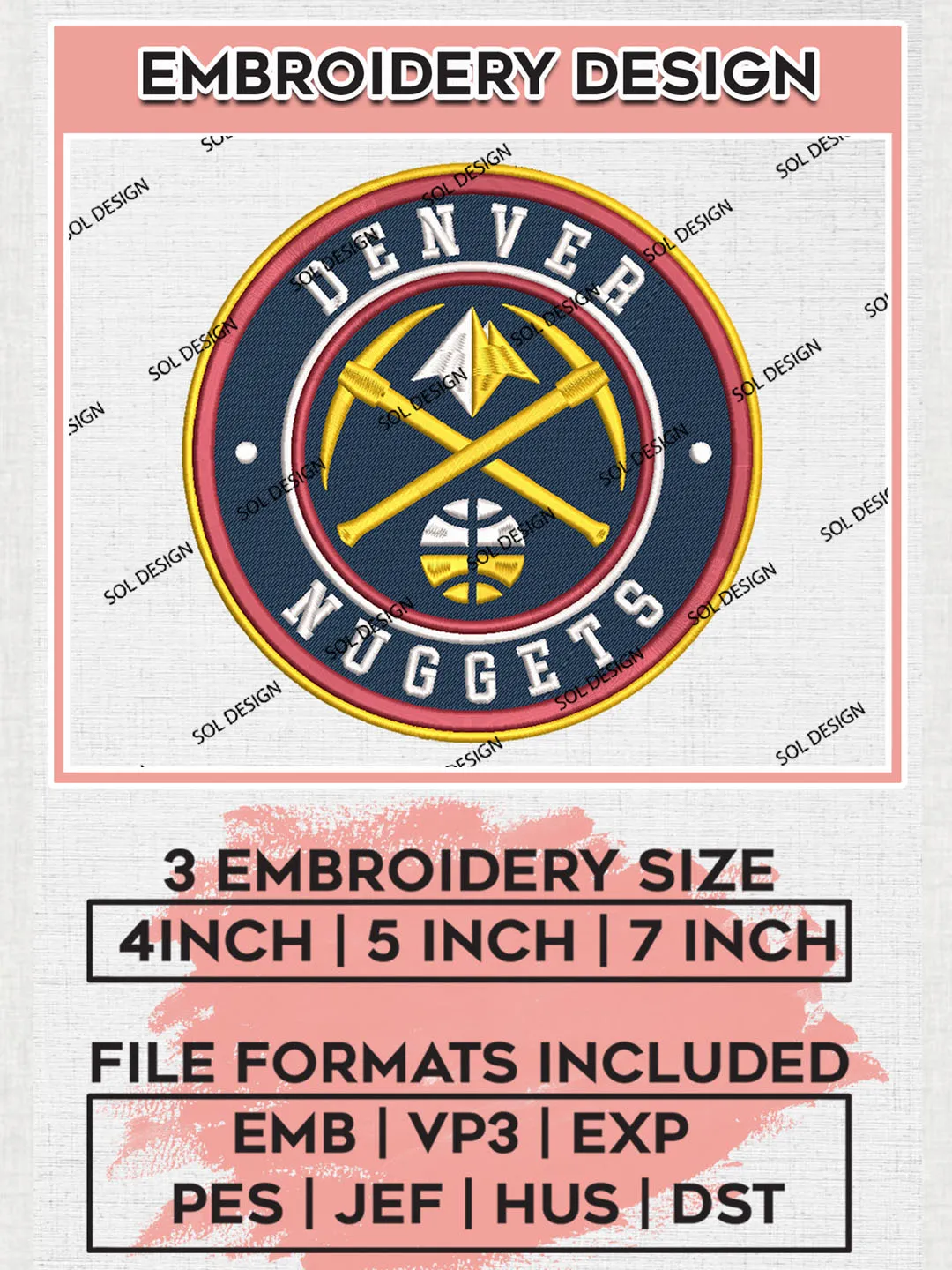 Denver Nuggets NBA Basketball Team Logo Embroidery Design, NBA Denver ...