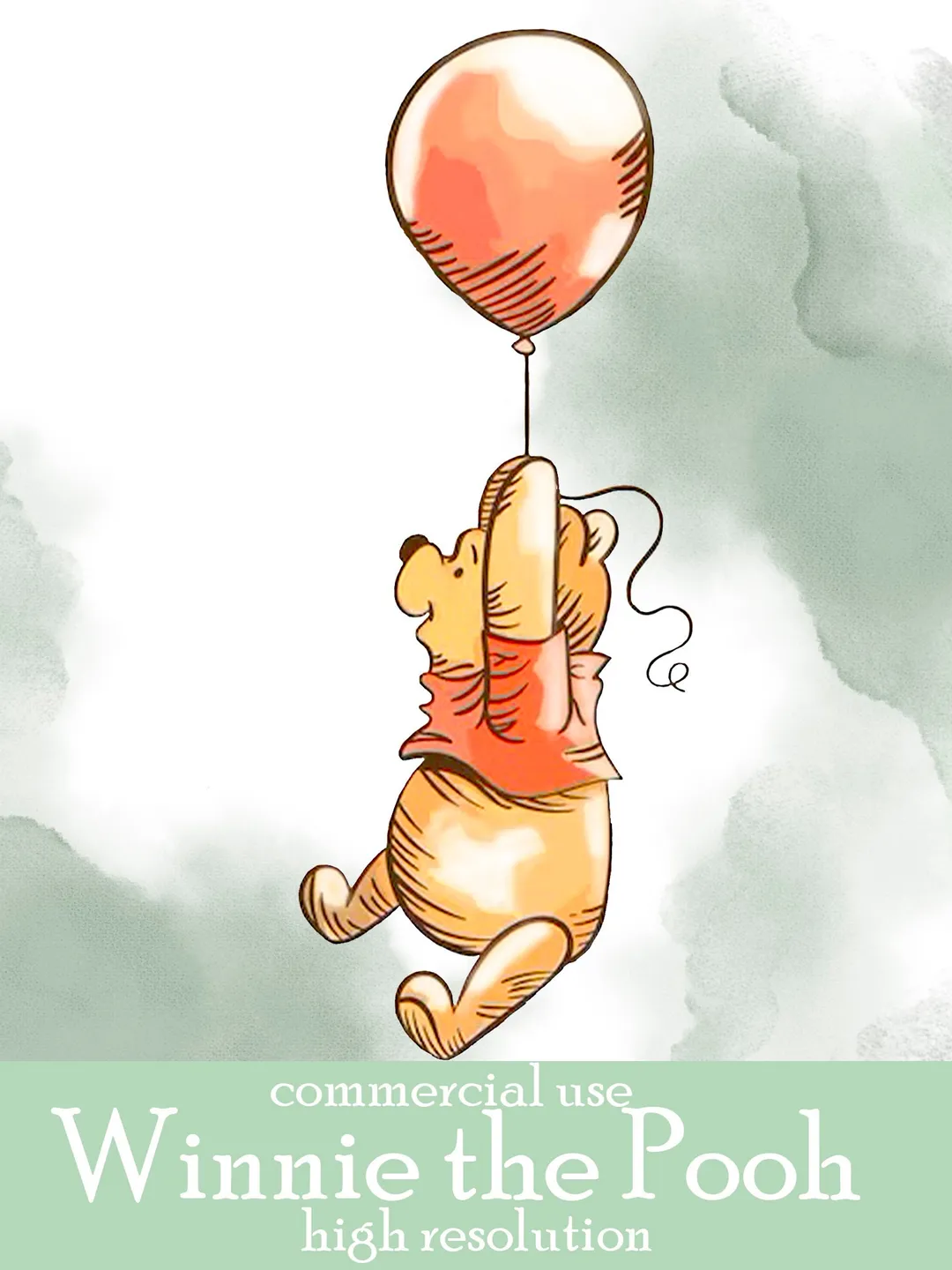 Winnie the Pooh clip art png watercolor; COMMERCIAL USE; Pooh Baby ...