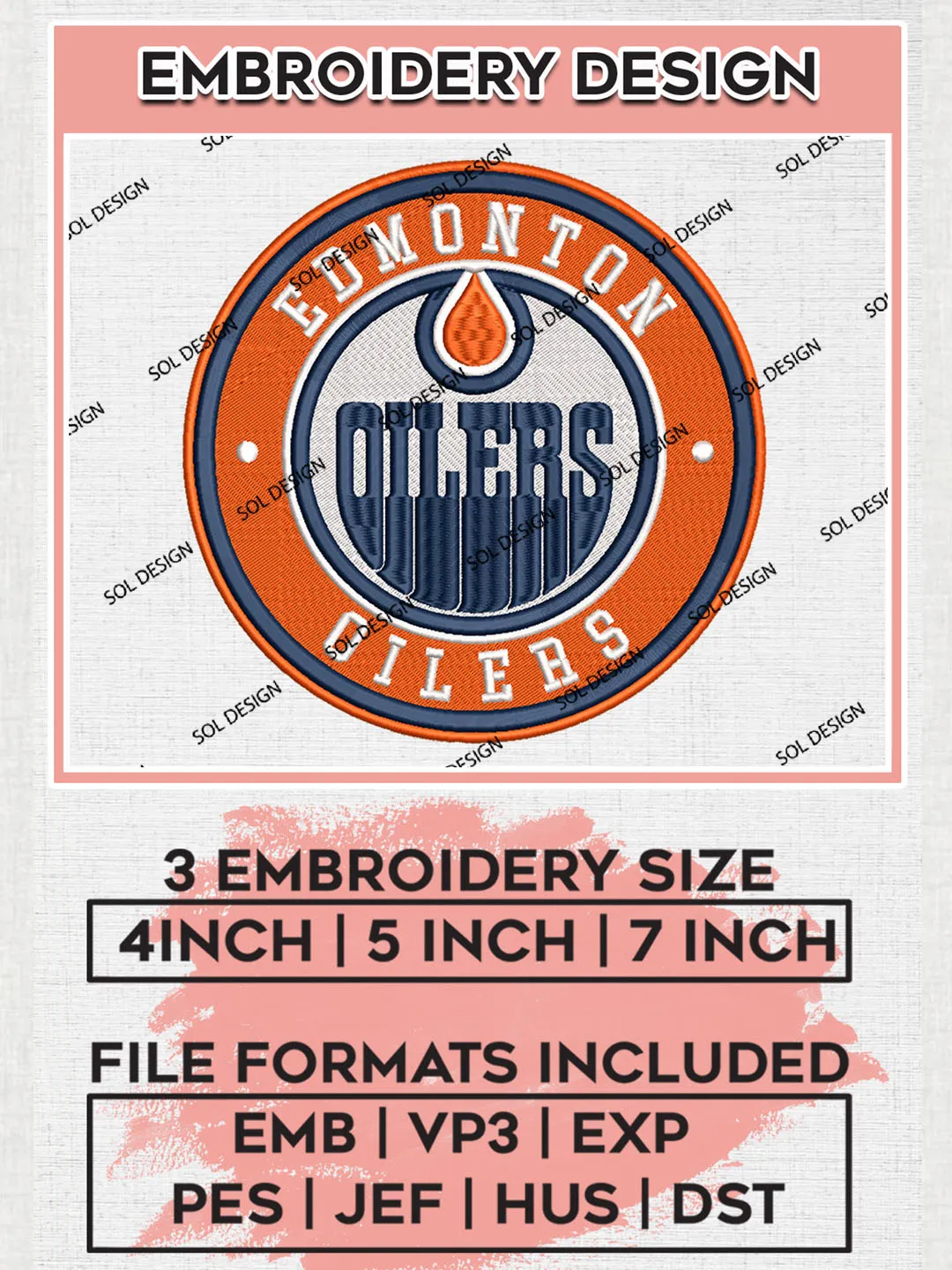 Edmonton Oilers Circle Logo Machine Embroidery Files, NHL Edmonton ...