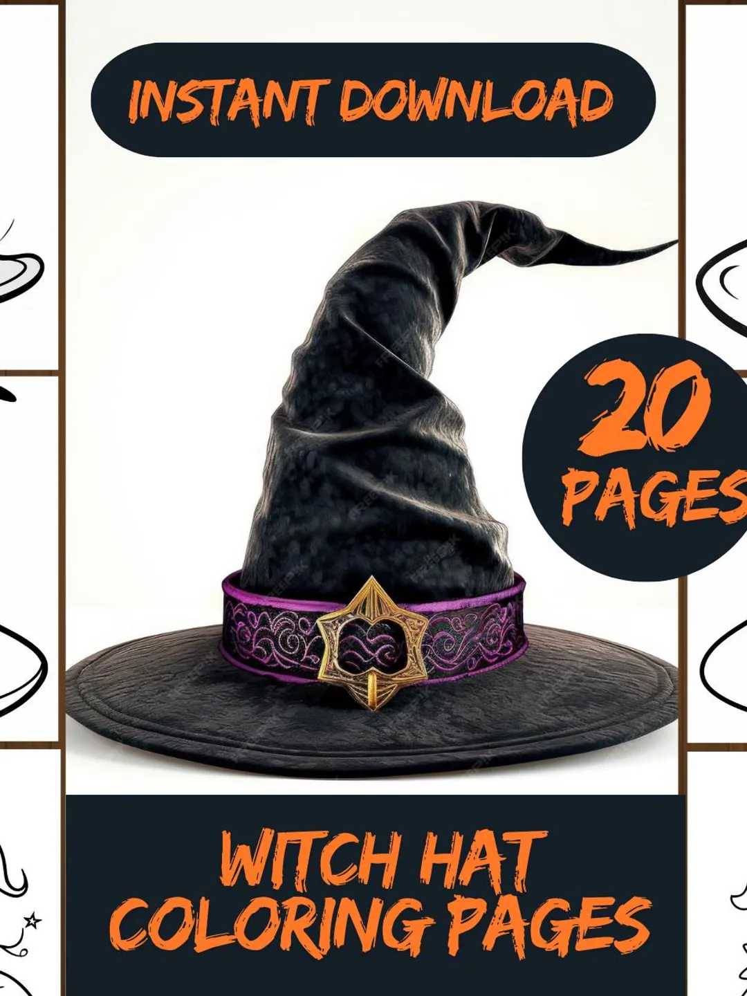 Witch Hat Coloring Pages | 20 Halloween Printables (PDF Download)