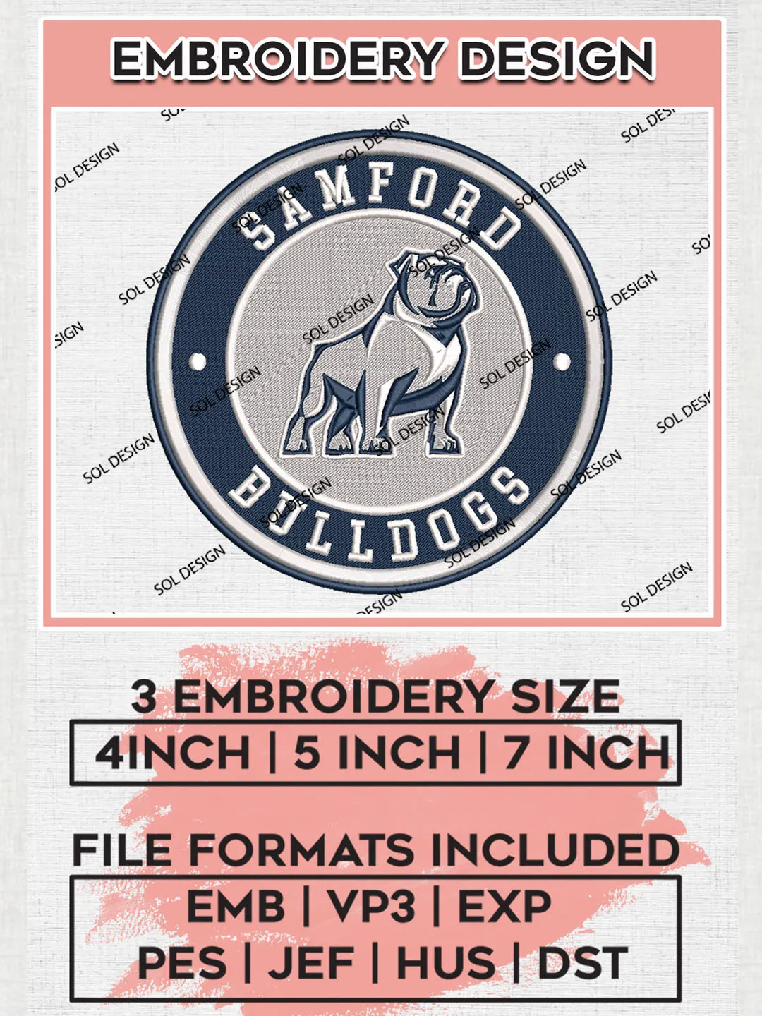 NCAA Samford Bulldogs Round Logo Embroidery, NCAA Samford Bulldogs Logo ...