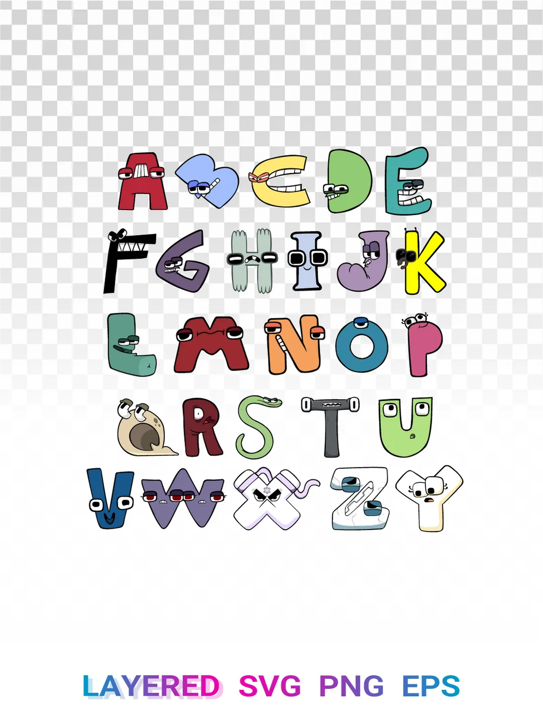 Alphabet Lore SVG Bundle, Funny Letters PNG, Cartoon Clipart