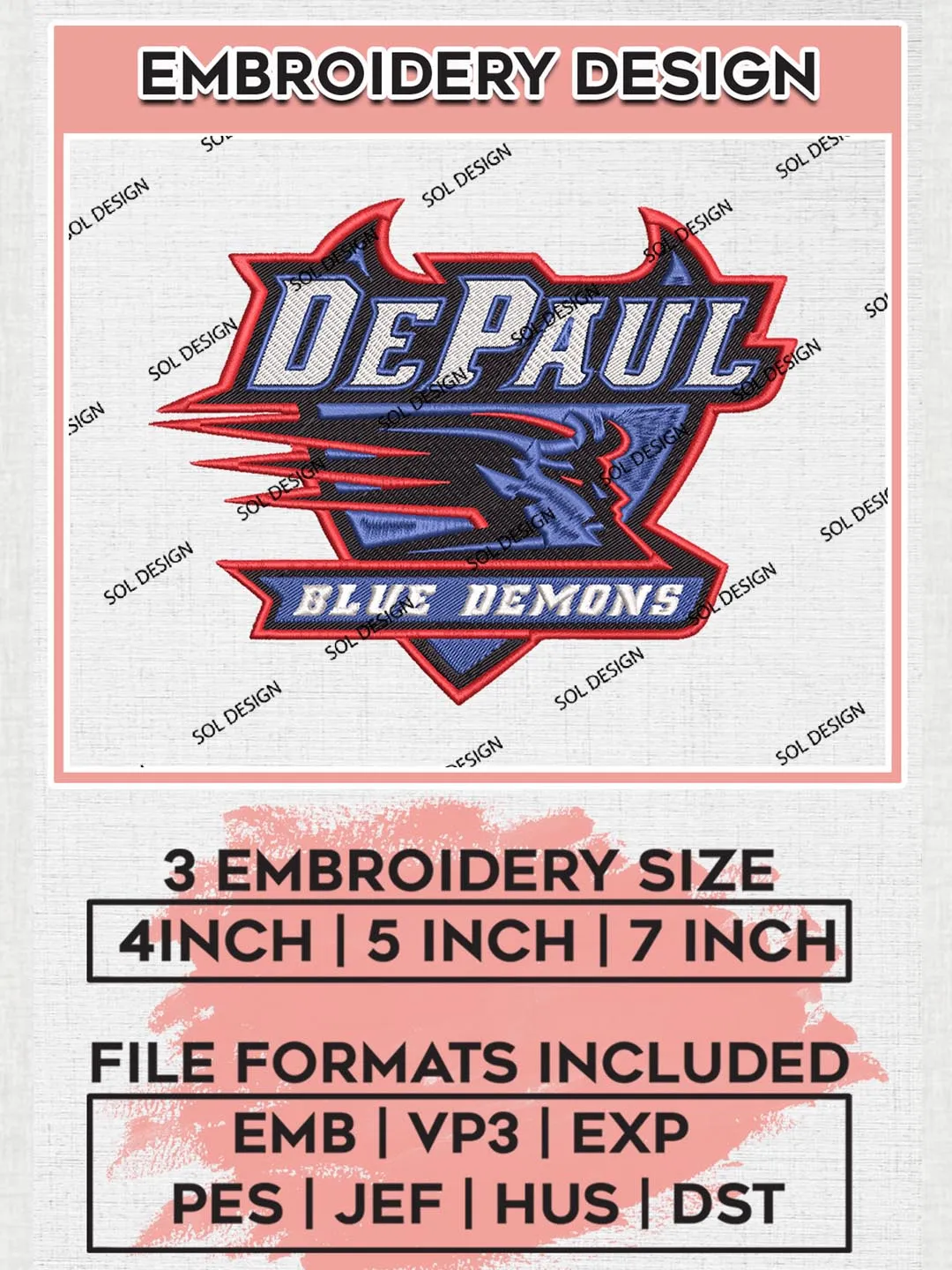 NCAA DePaul Blue Demons Team Logo Machine Embroidery Design, NCAA ...