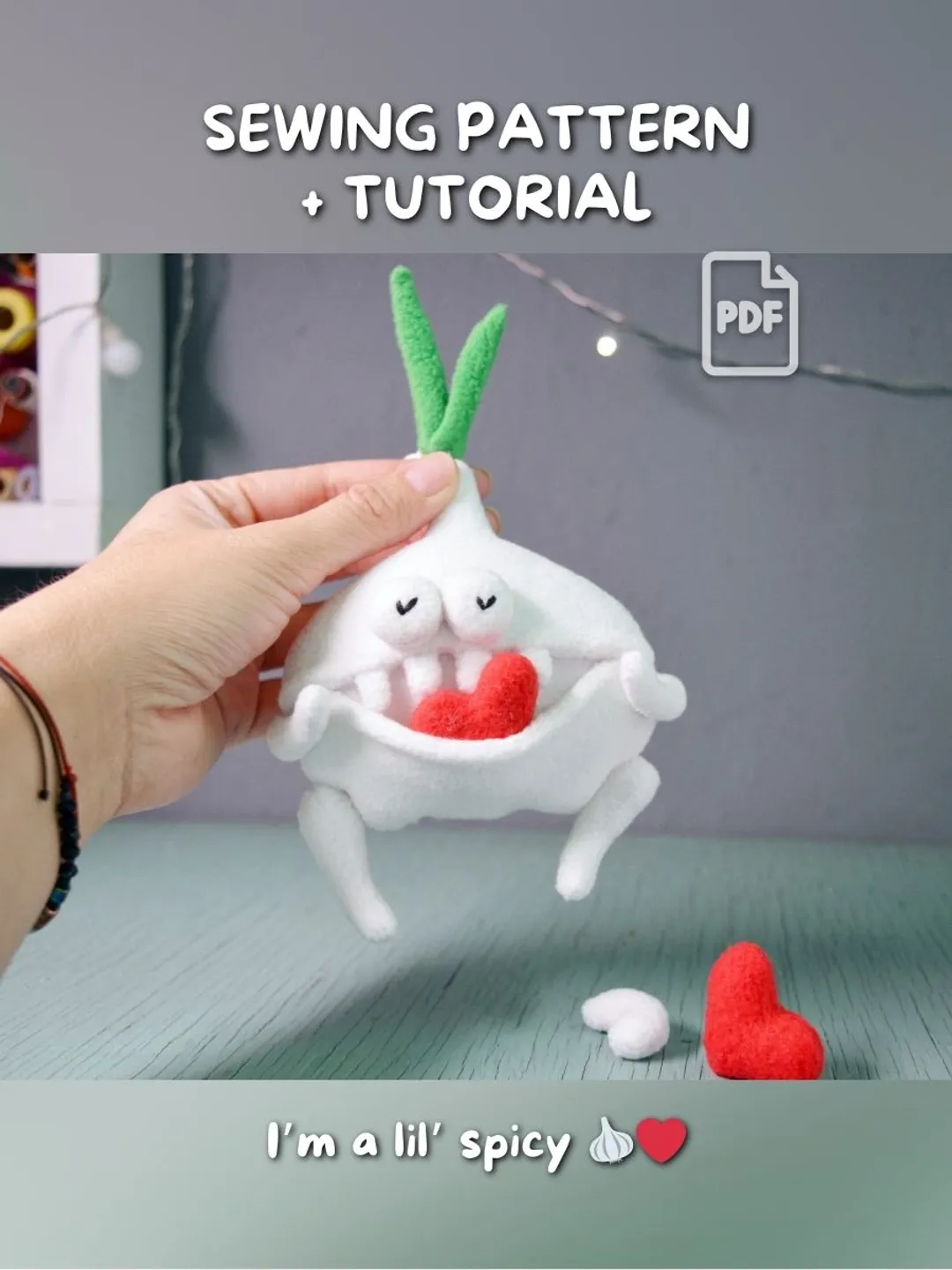 Garlic Plush PDF Sewing Pattern – Fleece Softie with Movable Arms ...