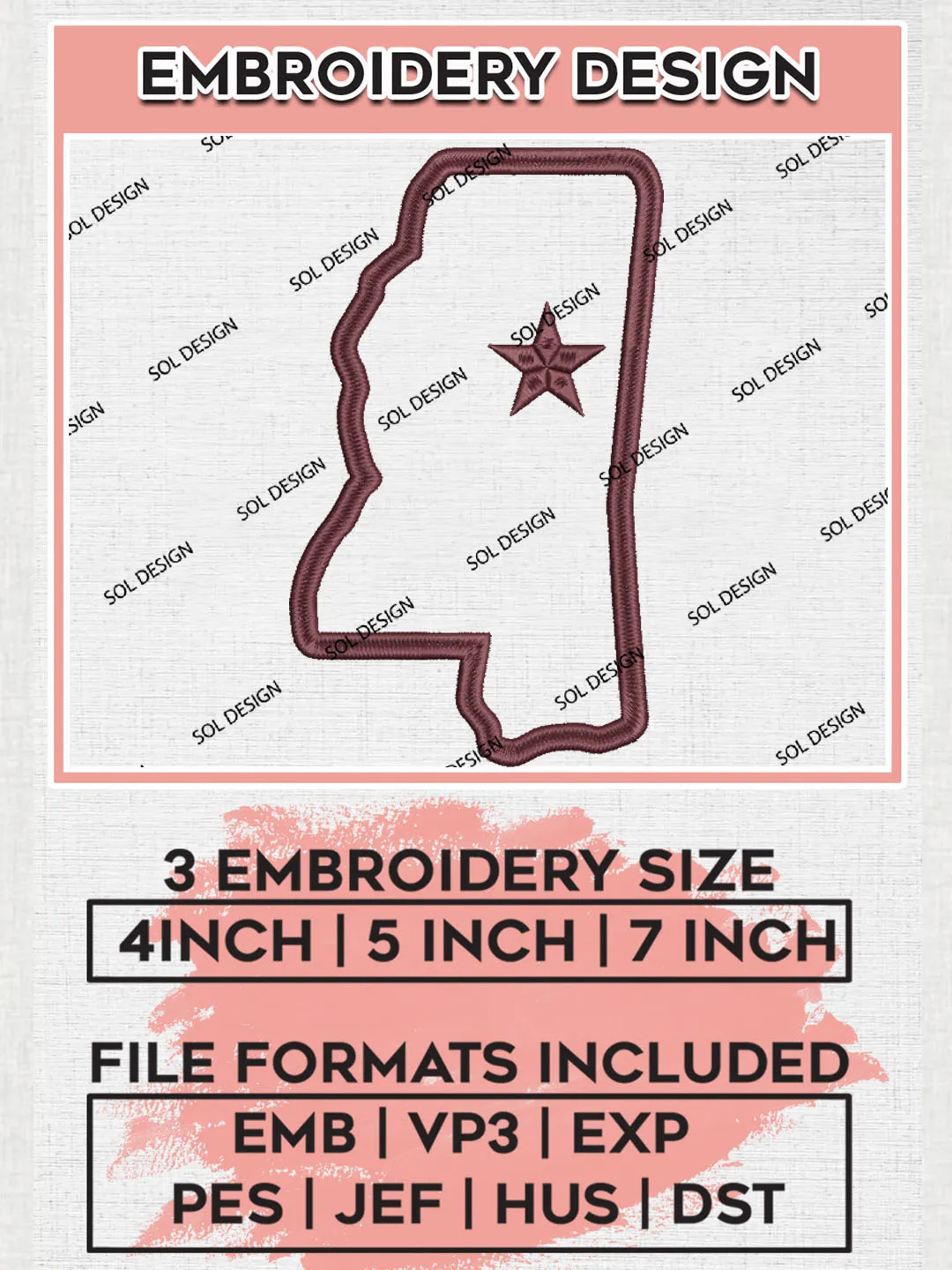 NCAA Mississippi State Bulldogs Map Team Logo Embroidery Design Files ...