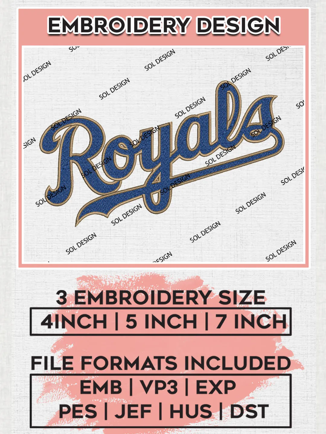MLB Royals Wordmark Logo Embroidery Files, MLB Kansas City Royals Team ...