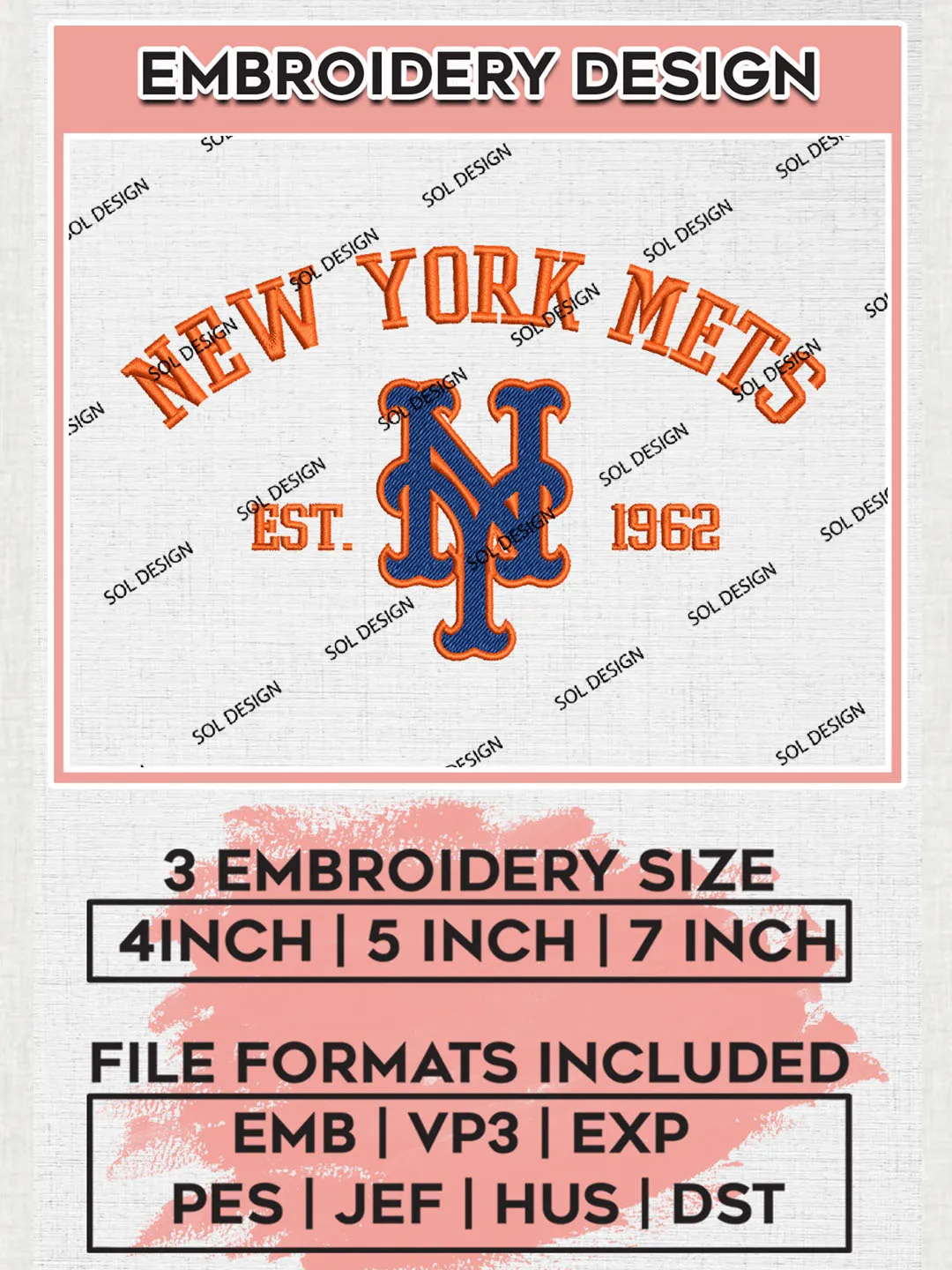 MLB New York Mets Team Est Logo Embroidery Design, MLB Team Embroidery ...