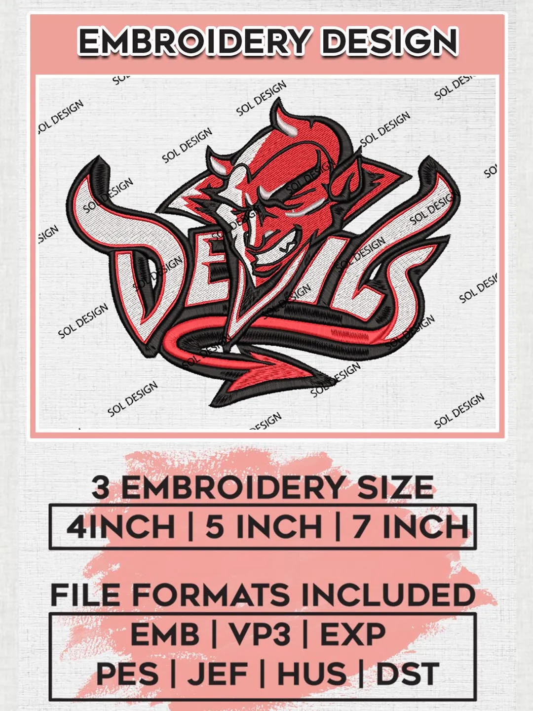 New Jersey Devils Logo Machine Embroidery Files, NHL New Jersey Devils ...