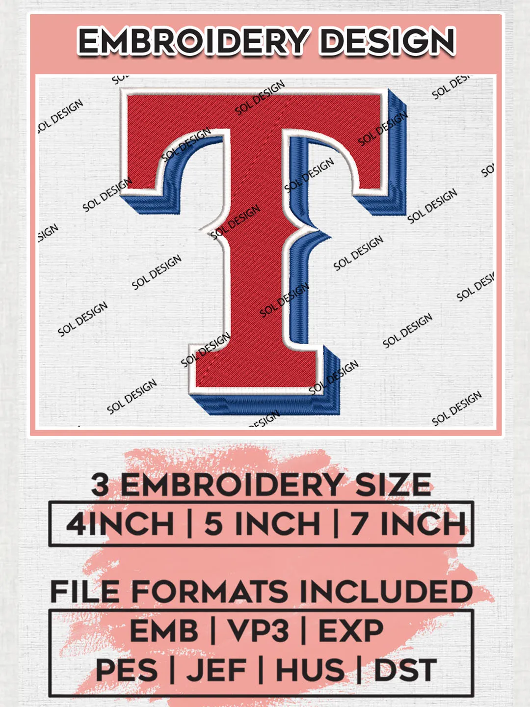 Texas Rangers MLB Logo Embroidery Design Files, MLB Texas Rangers Team ...