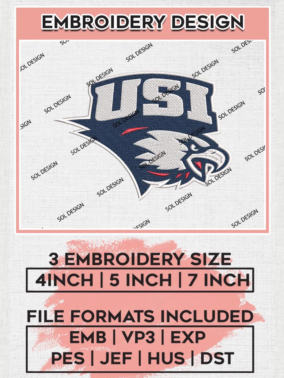 NCAA USI Screaming Eagles Team Logo Machine Embroidery Design, NCAA ...