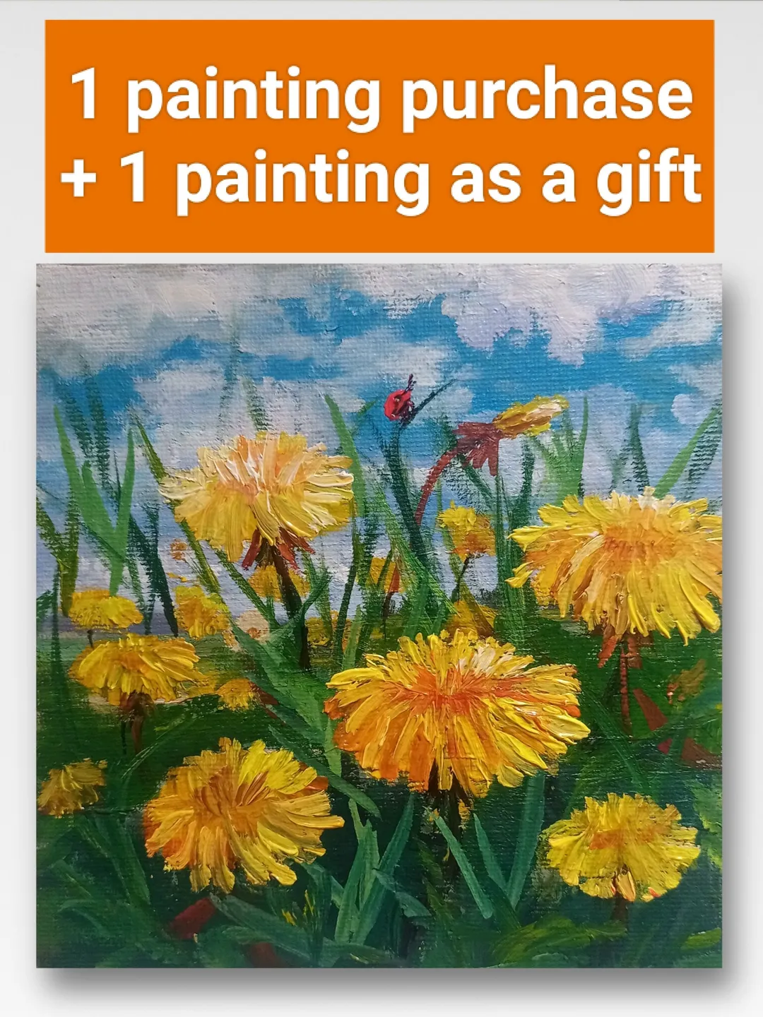 meadow picture Oil painting Dandelions original painting flowers in ...