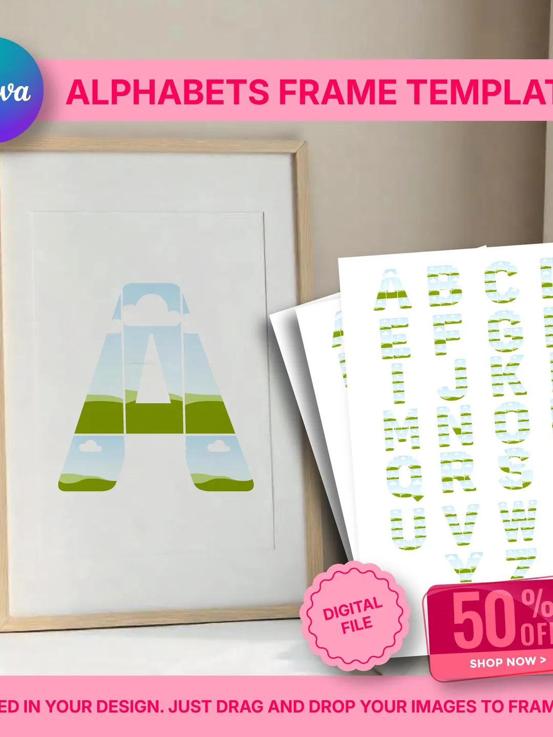 Easy-to-Use Canva Alphabet Frames! Drag and Drop Your Photos for Custom ...