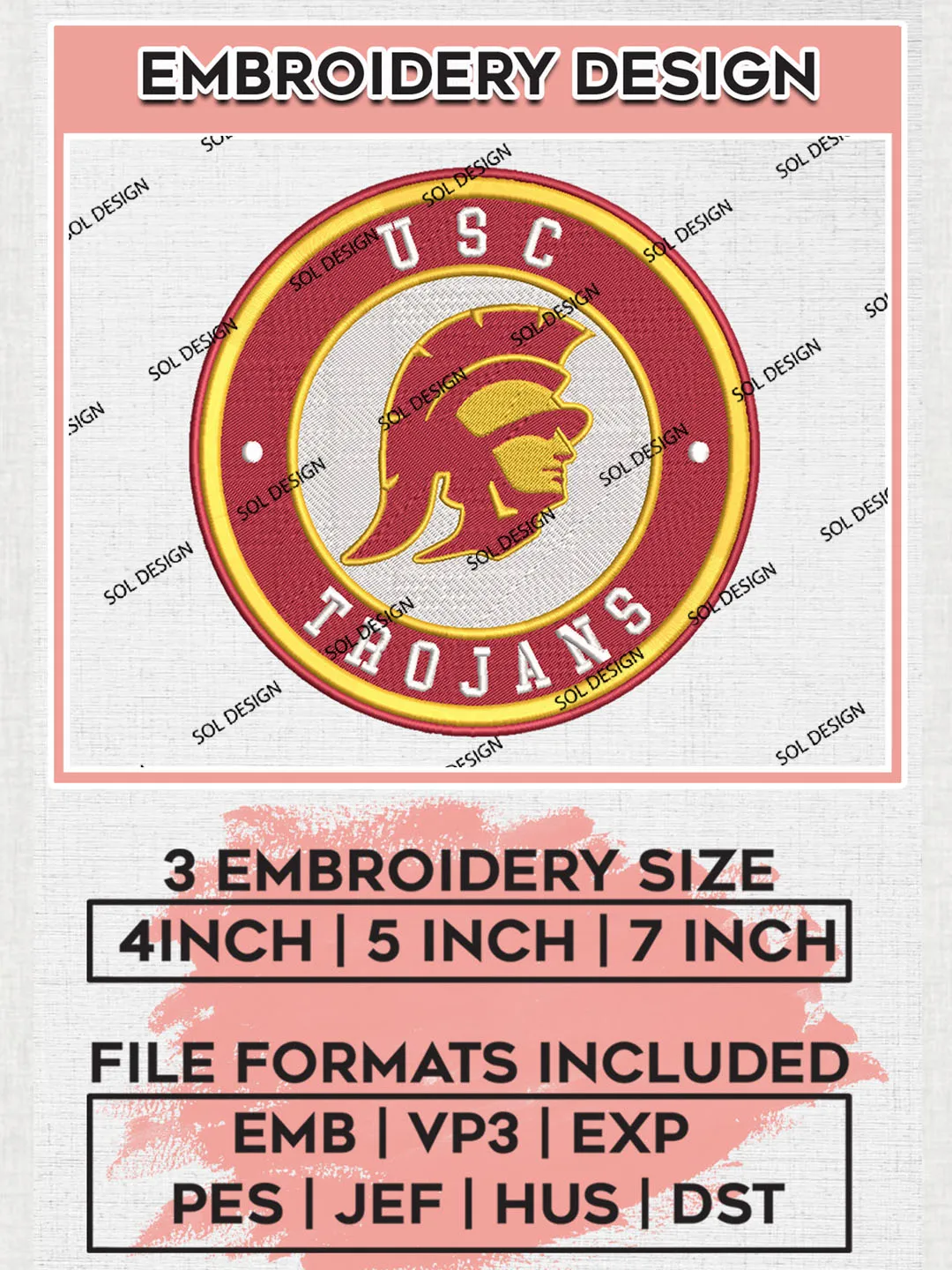 NCAA USC Trojans Round Logo Embroidery, NCAA USC Trojans Embroidery ...