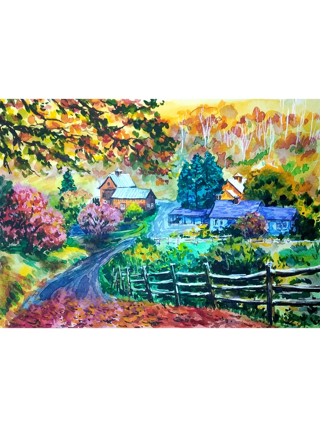 Vermont Painting Watercolor Original Art Landscape Artwork New England ...