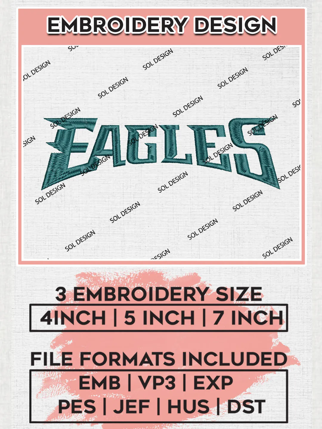 Philadelphia Eagles Wordmark Logo Embroidery Designs, NFL Eagles, NFL ...