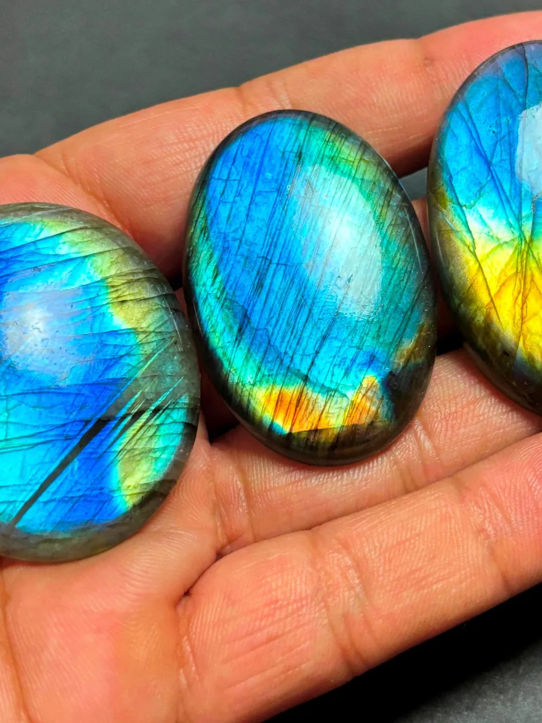 Natural Labradorite Gemstone Pair: Flat Back Cabochons