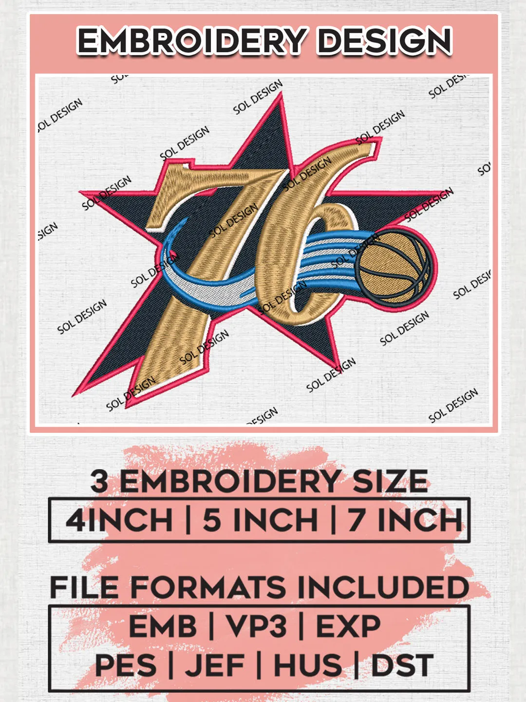 NBA 76ers Logo Embroidery Designs, NBA Philadelphia 76ers Team Logo ...