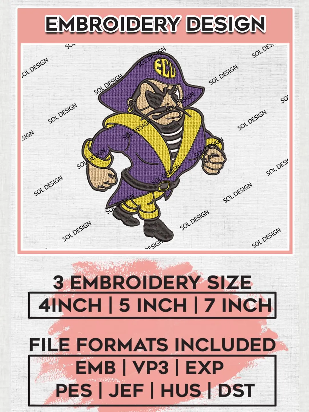 ECU Pirates NCAA Logo Embroidery Design Files, NCAA East Carolina ...