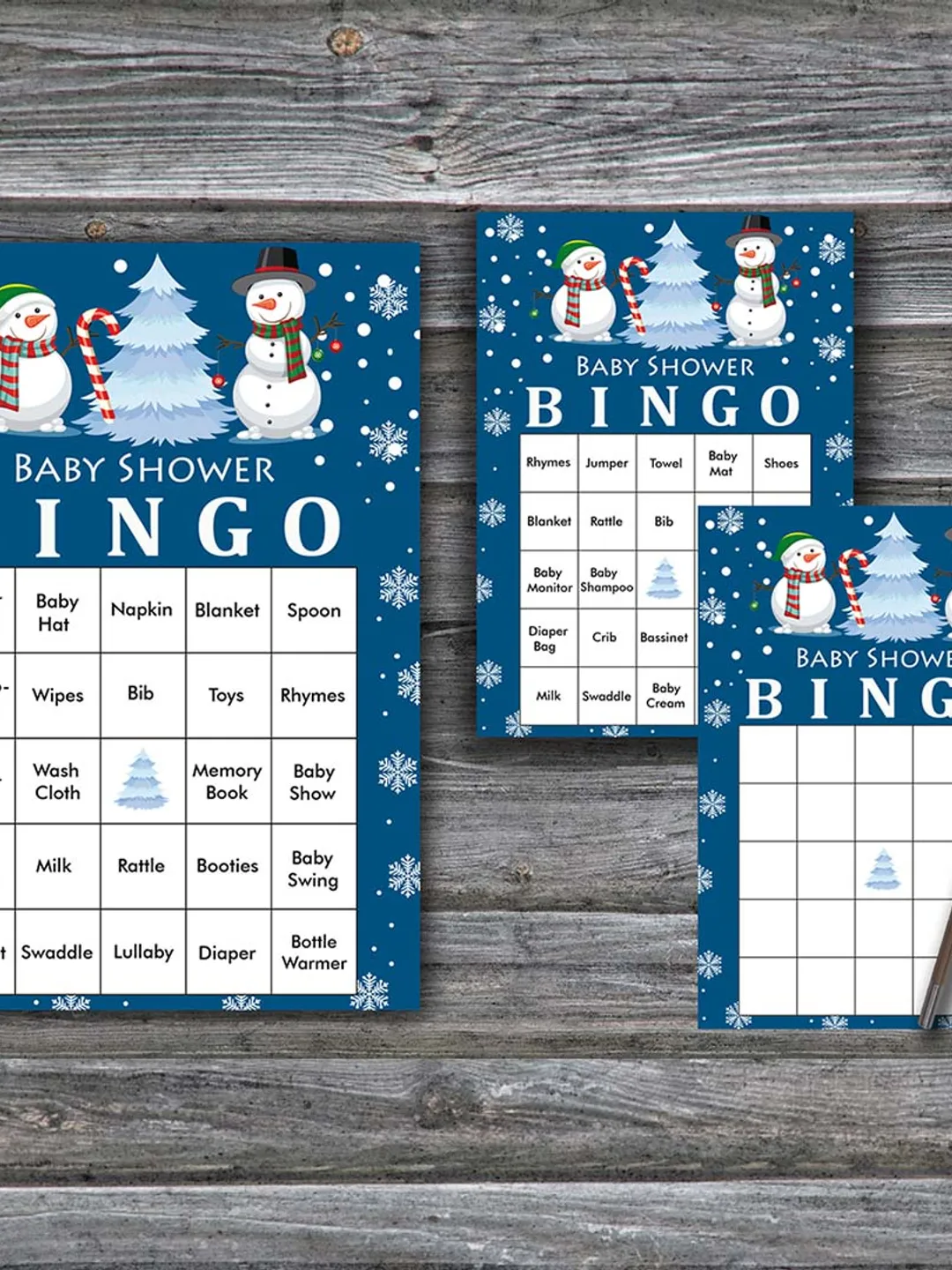60 Snowman Baby Shower Bingo Cards,Christmas Baby Shower Bingo Games ...