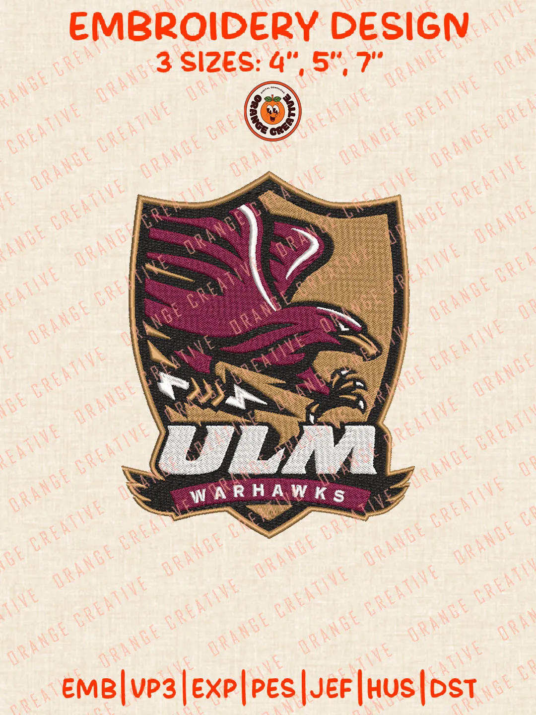 NCAA ULM Warhawks Logo Embroidery Files, UL Monroe Warhawks Team ...