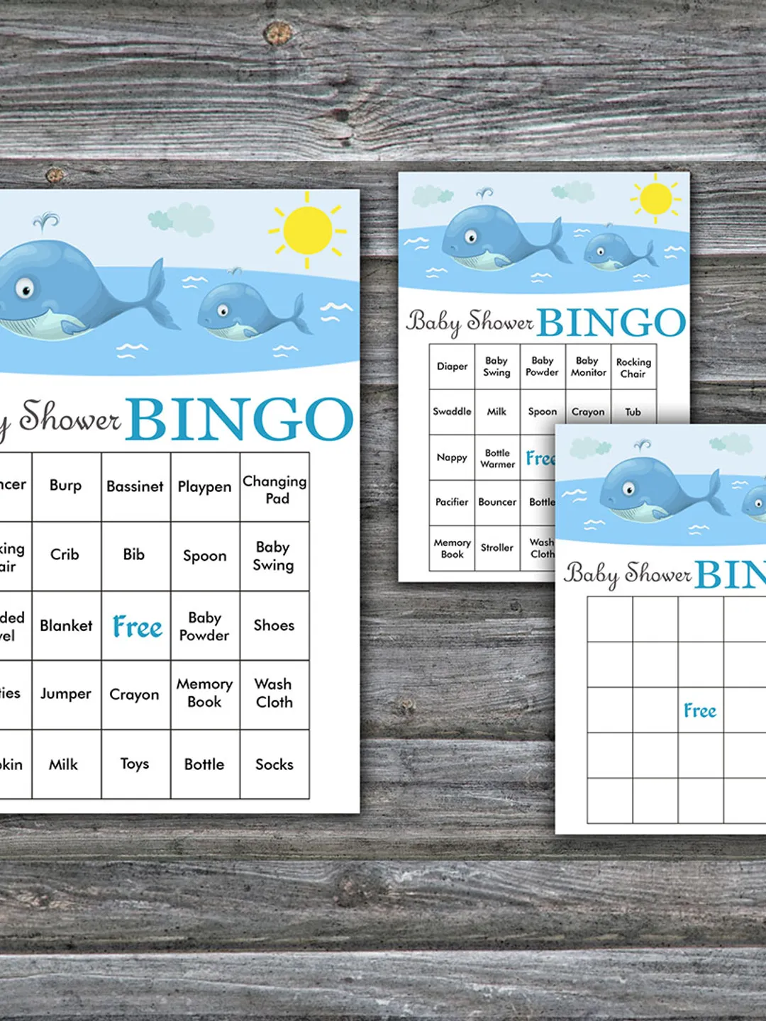 Whale Baby Shower Bingo Cards,Under the sea Baby Shower Bingo Games ...