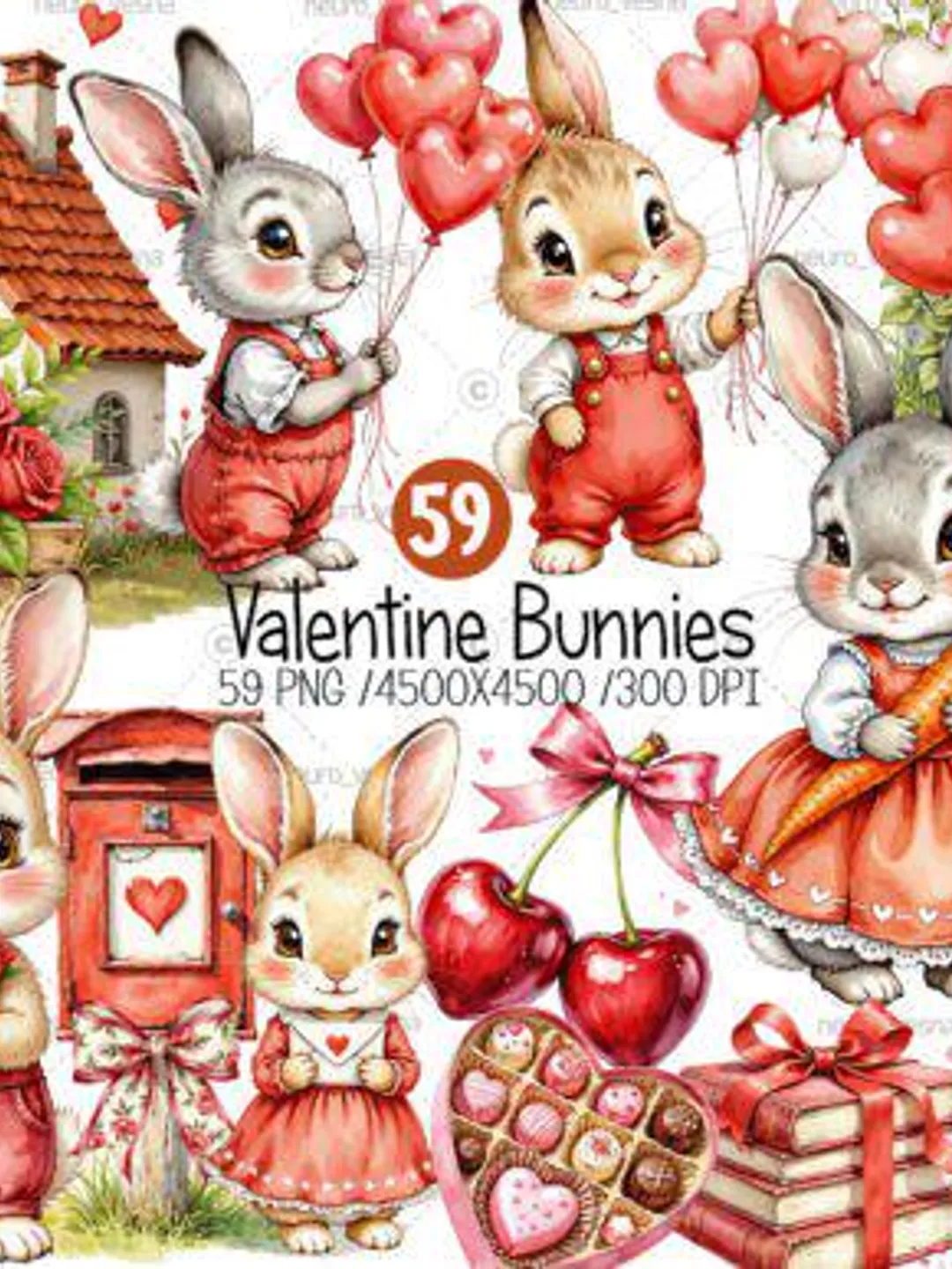 Valentine Bunny Clipart – Watercolor Animal Bundle, Romantic Clipart ...