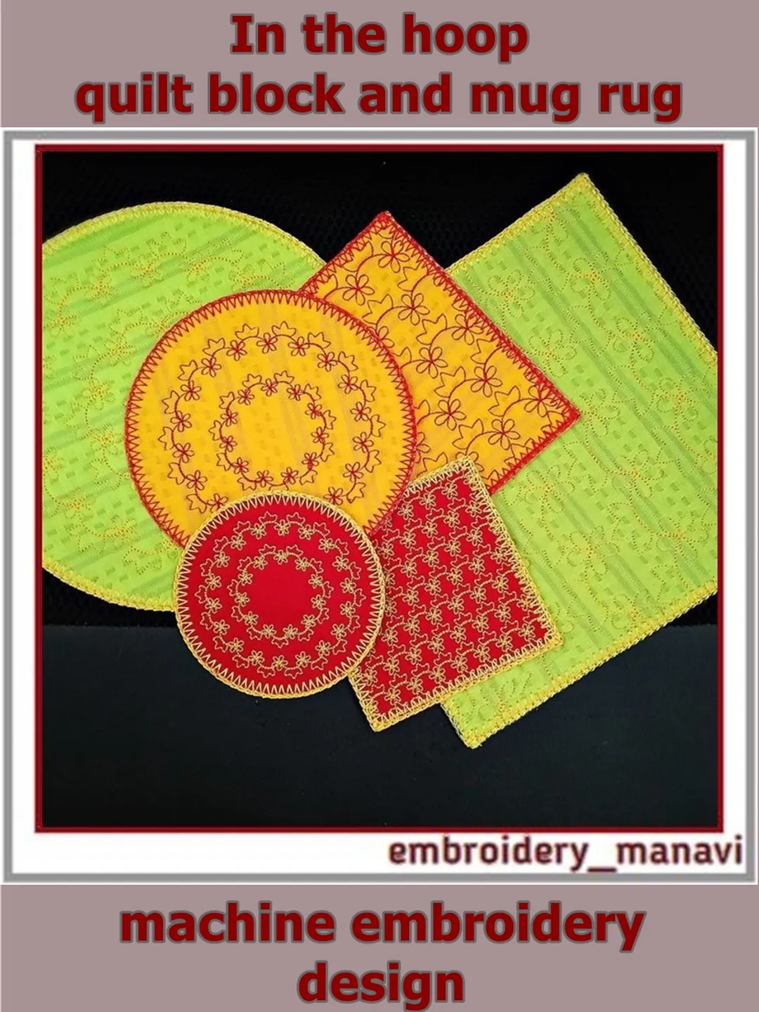 In the hoop a napkin, mug rug embroidery design
