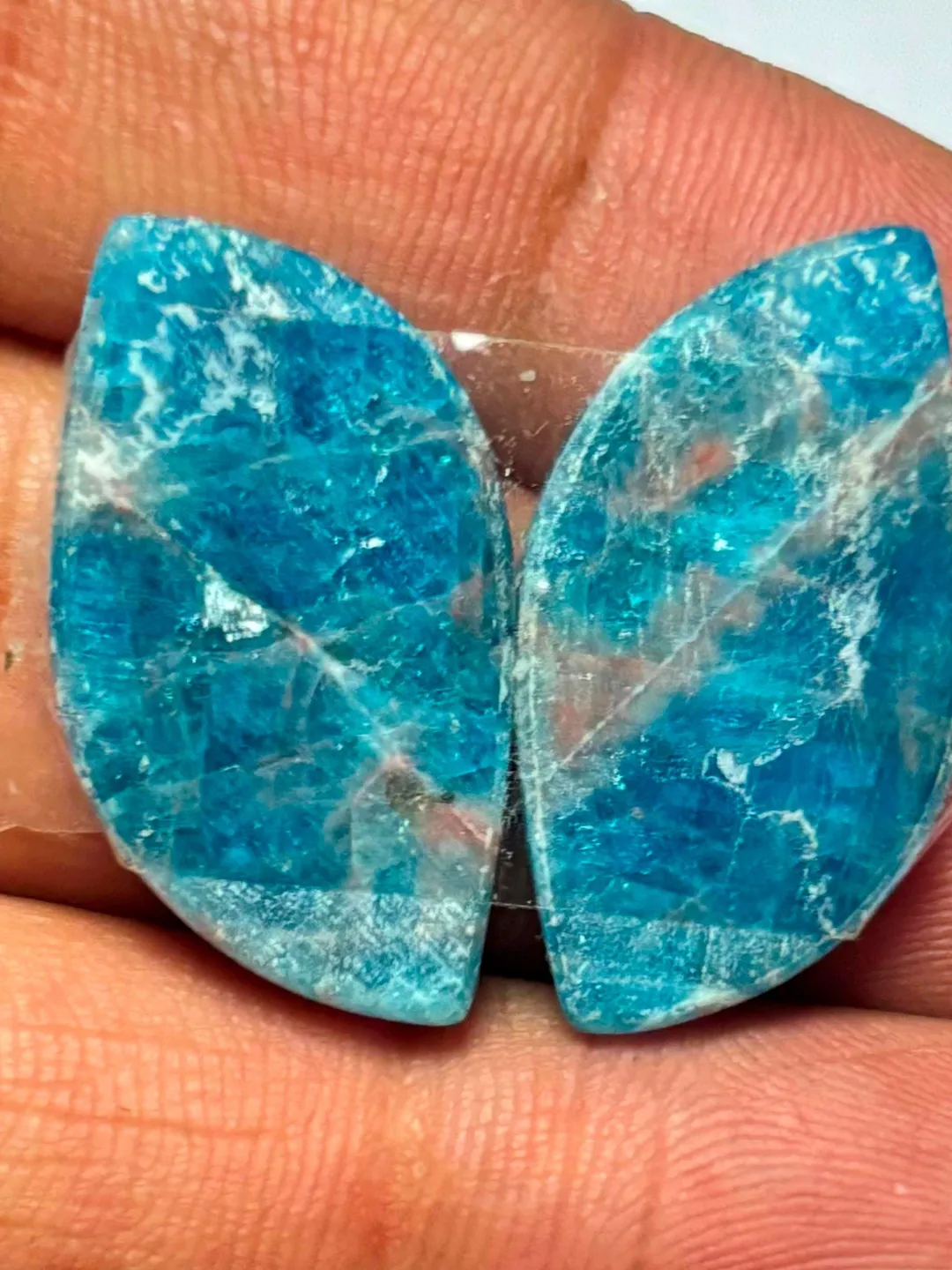 Natural Blue Apatite Gemstone Pair: Untreated Flat Backs, 38.70 Cts
