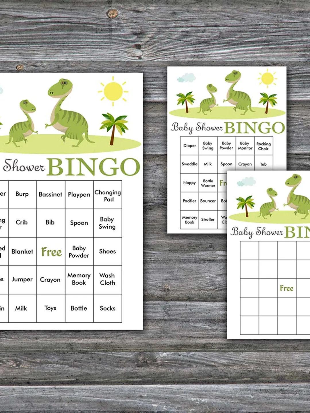 60 Dinosaur Baby Shower Bingo Cards,Dino Baby Shower Bingo Games ...
