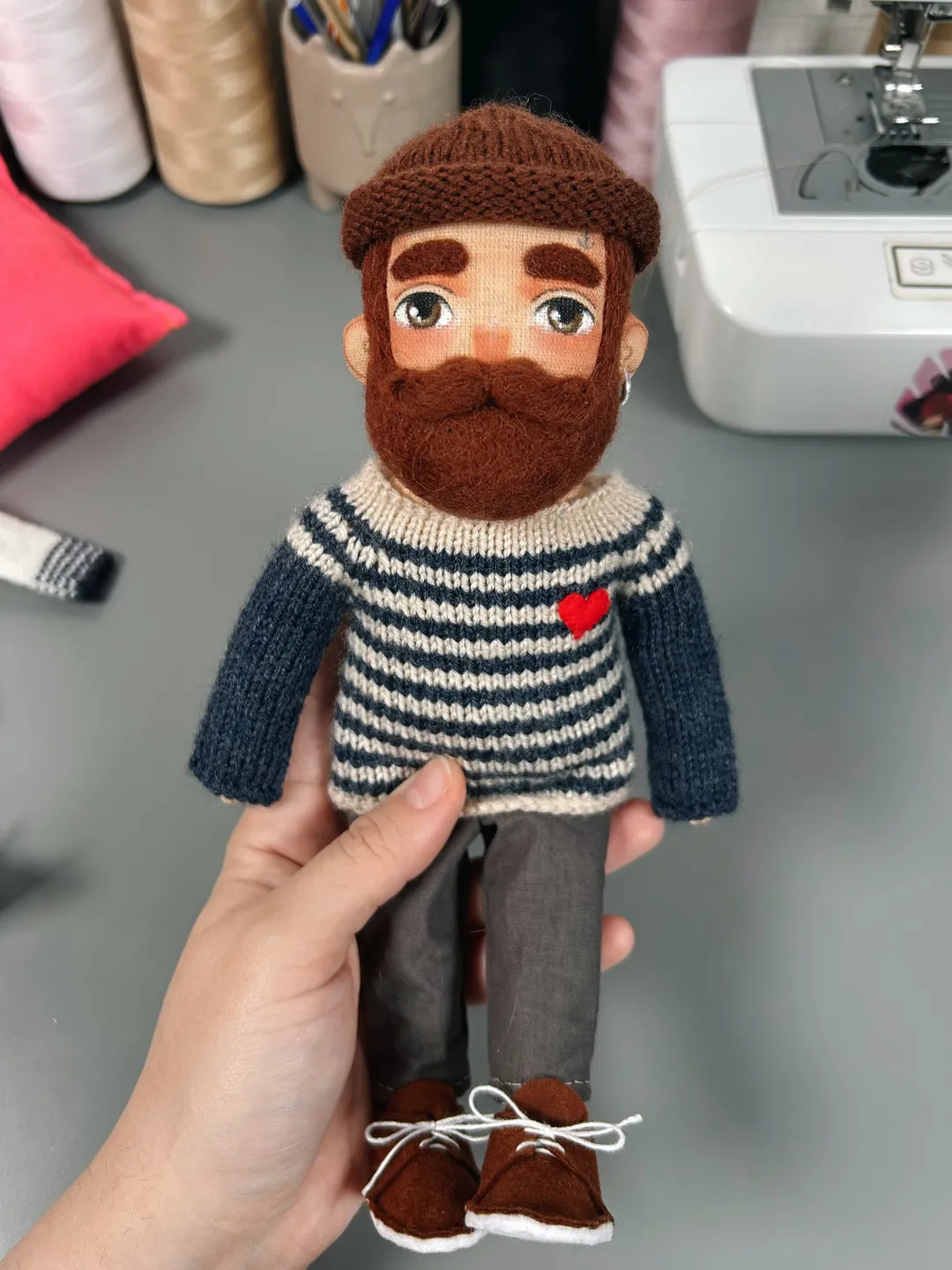 Textile doll sailor with brown beard