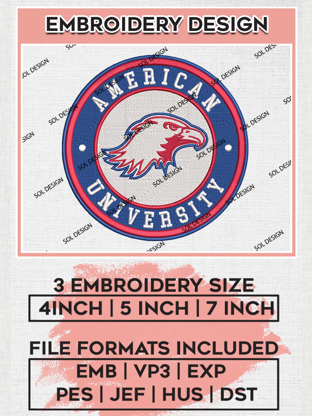 NCAA American University Eagles Round Logo Embroidery, NCAA American ...