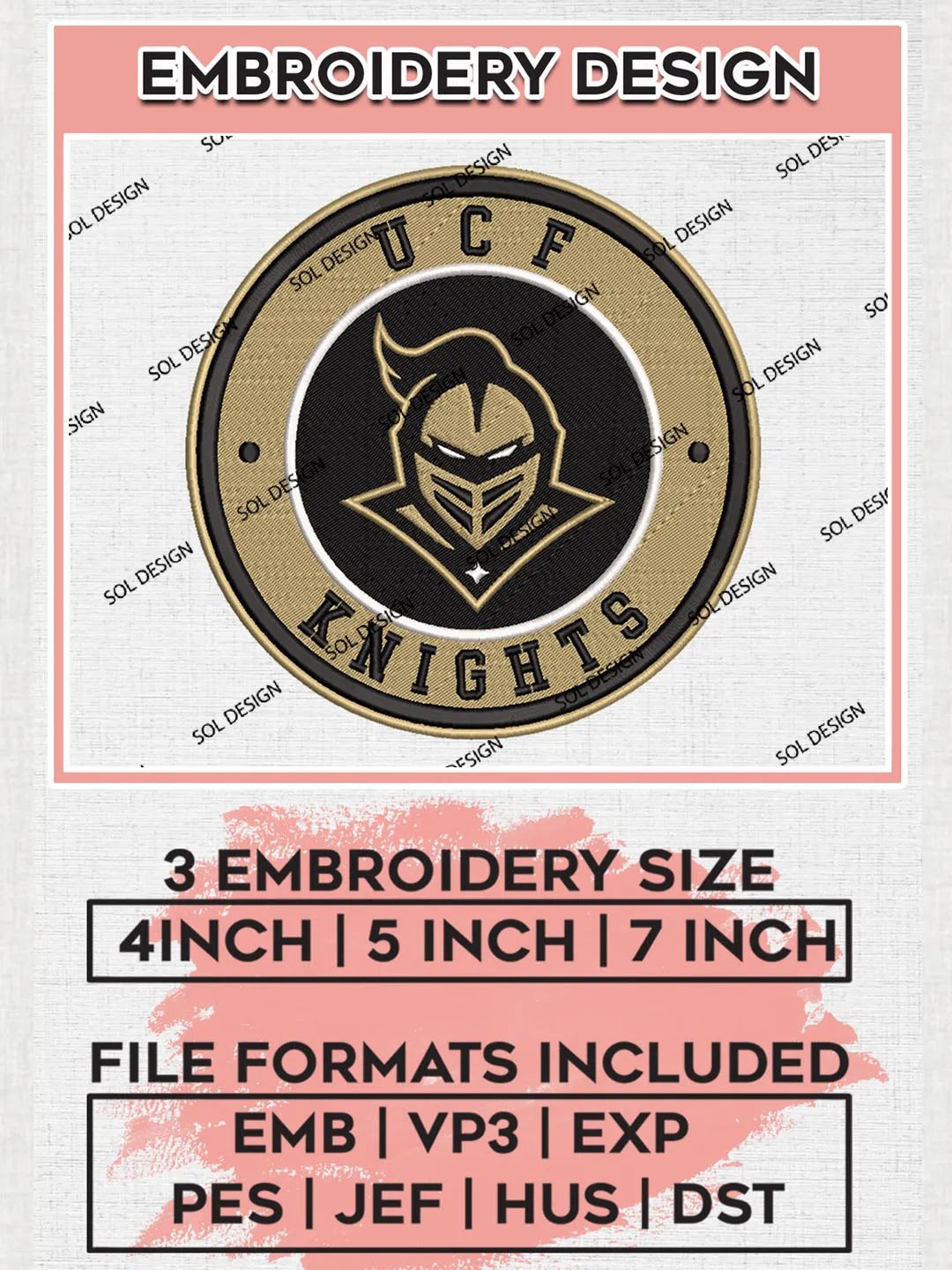 NCAA UCF Knights Round Logo Embroidery, NCAA UCF Knights Logo ...