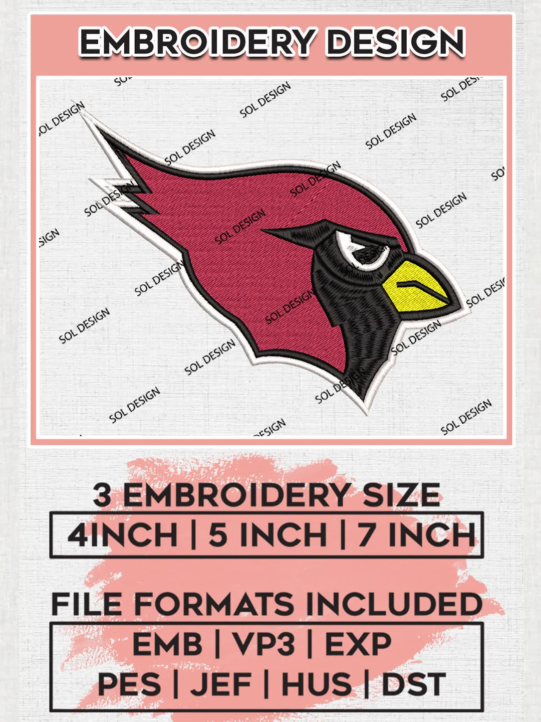 Arizona Cardinals Logo Embroidery Design Files, NFL Cardinals, NFL ...