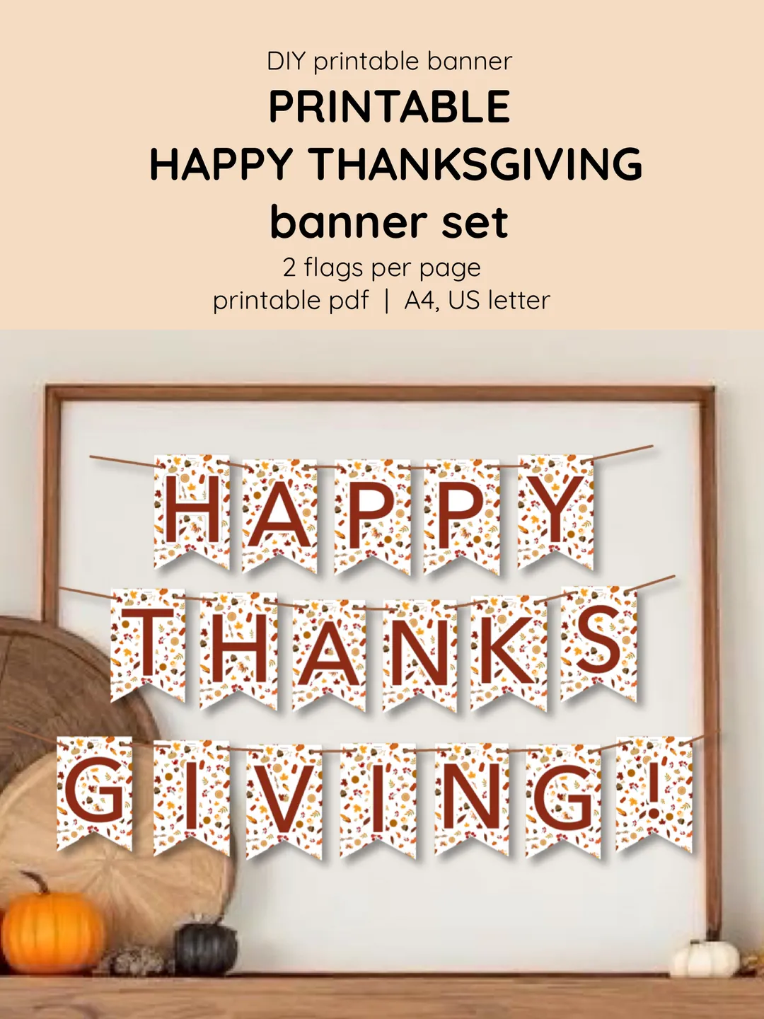 Printable Thanksgiving banner set. DIY Fall Garland Decor. Thanksgiving ...