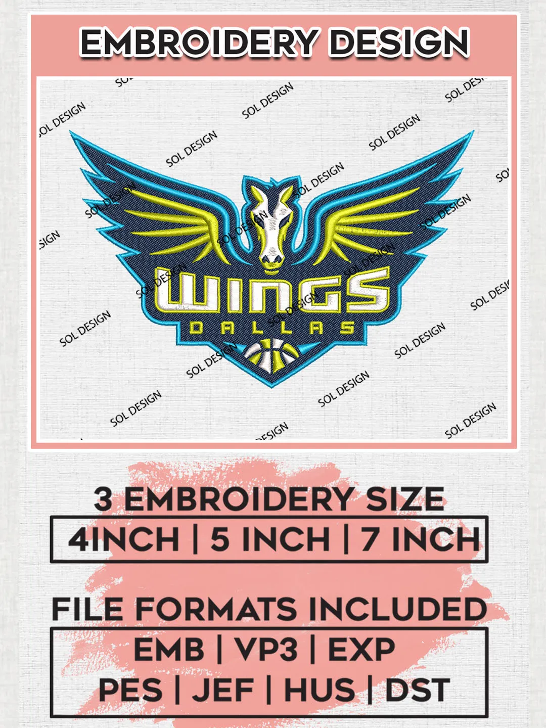 WNBA Dallas Wings Embroidery Designs, WNBA Dallas Wings Team Logo ...
