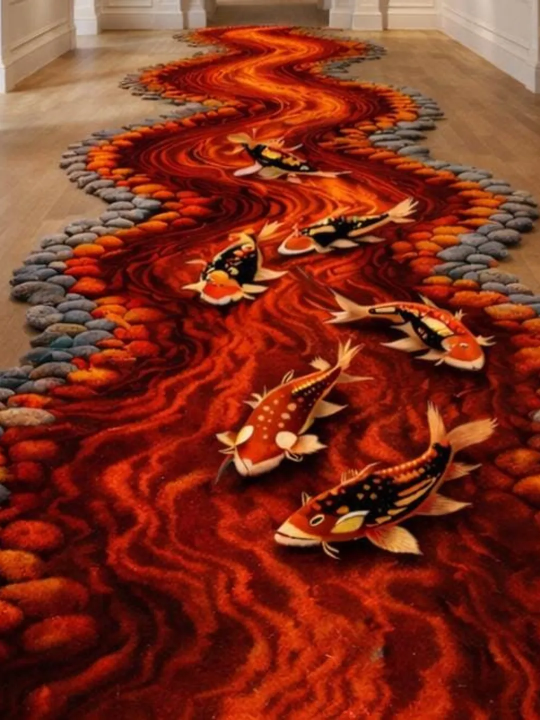 Luxury Koi Fish River Runner Rug for Gallery Corridor Hallway Statement ...