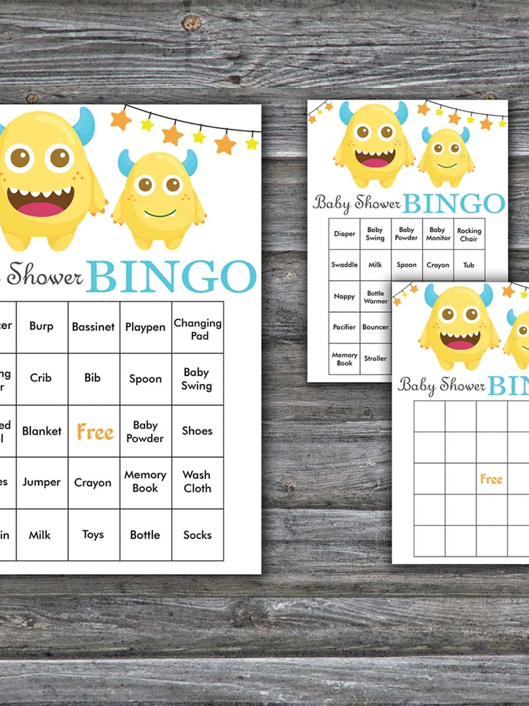 60 Little Monster Baby Shower Bingo Cards,Cute Monster Baby Shower ...