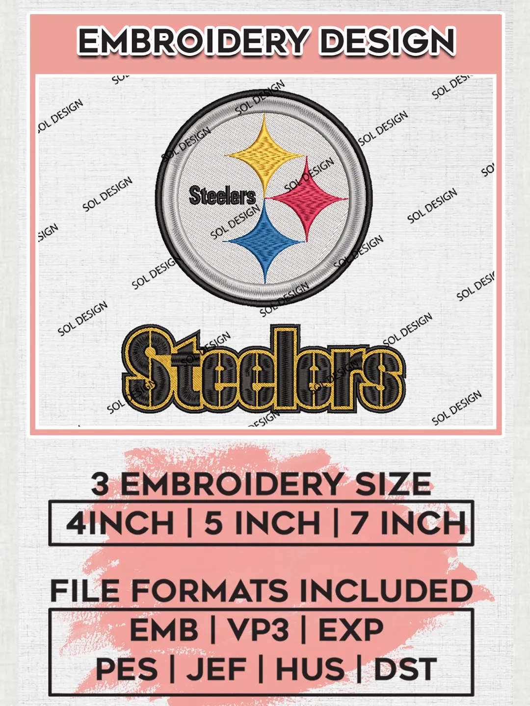 NFL Pittsburgh Steelers Logo Embroidery Design Files, NFL Steelers, NFL ...