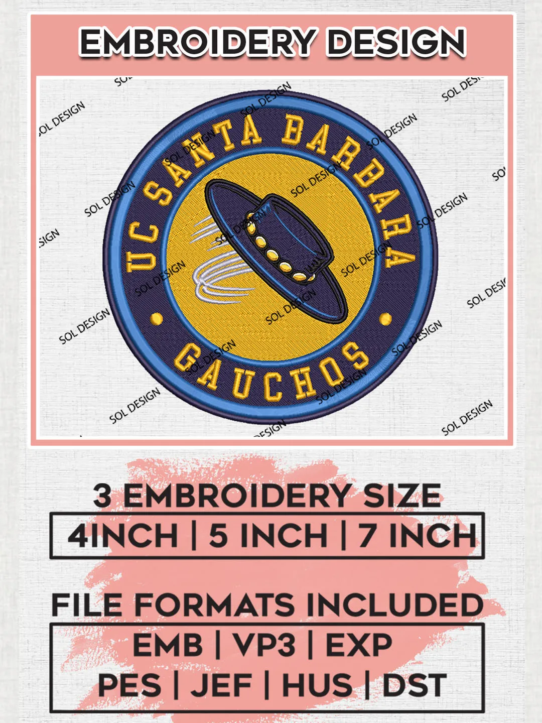 NCAA UC Santa Barbara Gauchos Round Logo Embroidery, NCAA UC Santa ...