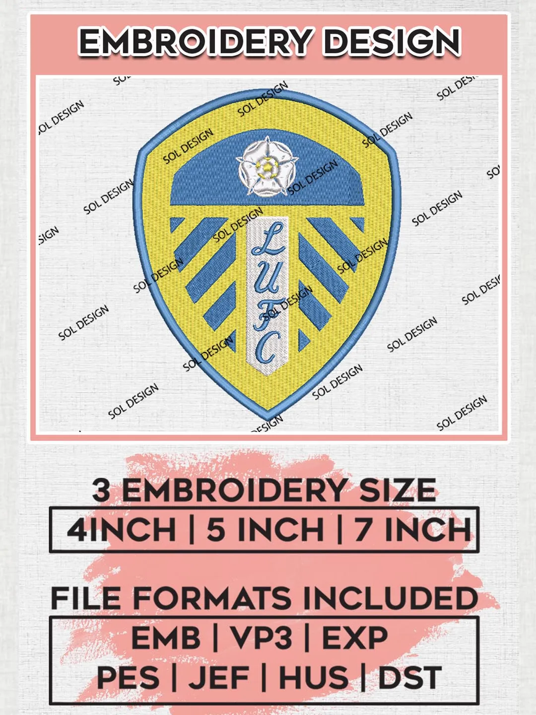 Leeds United Embroidery Designs, Premier League Embroidery, EPL ...