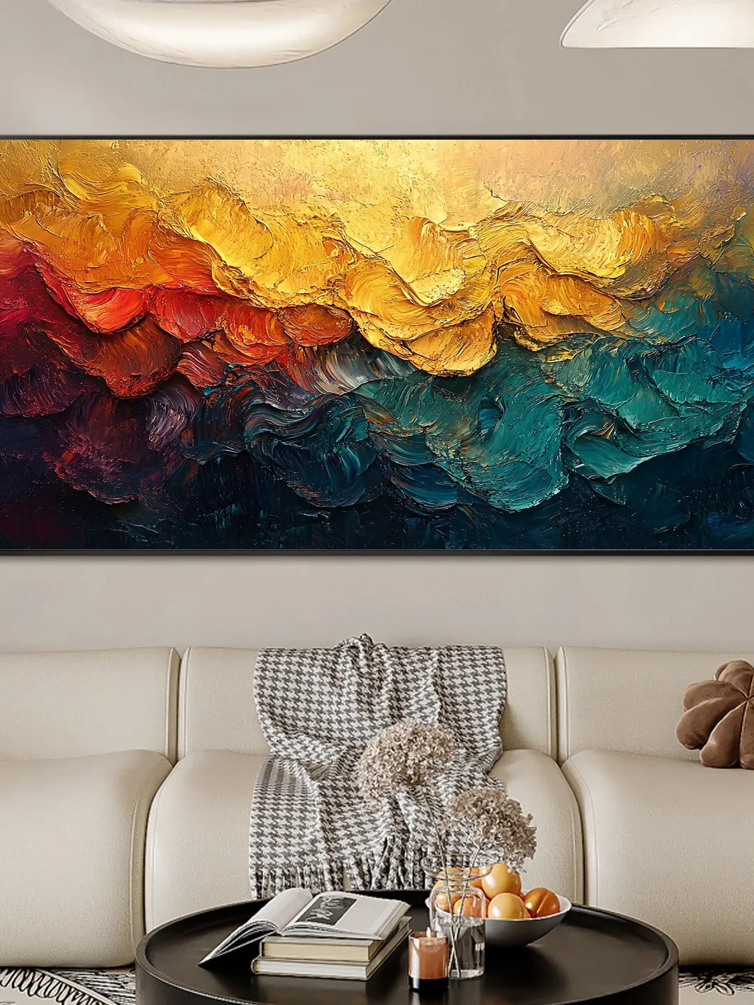 Turquoise White Abstract Painting, White Textured Painting, Extra Large ...