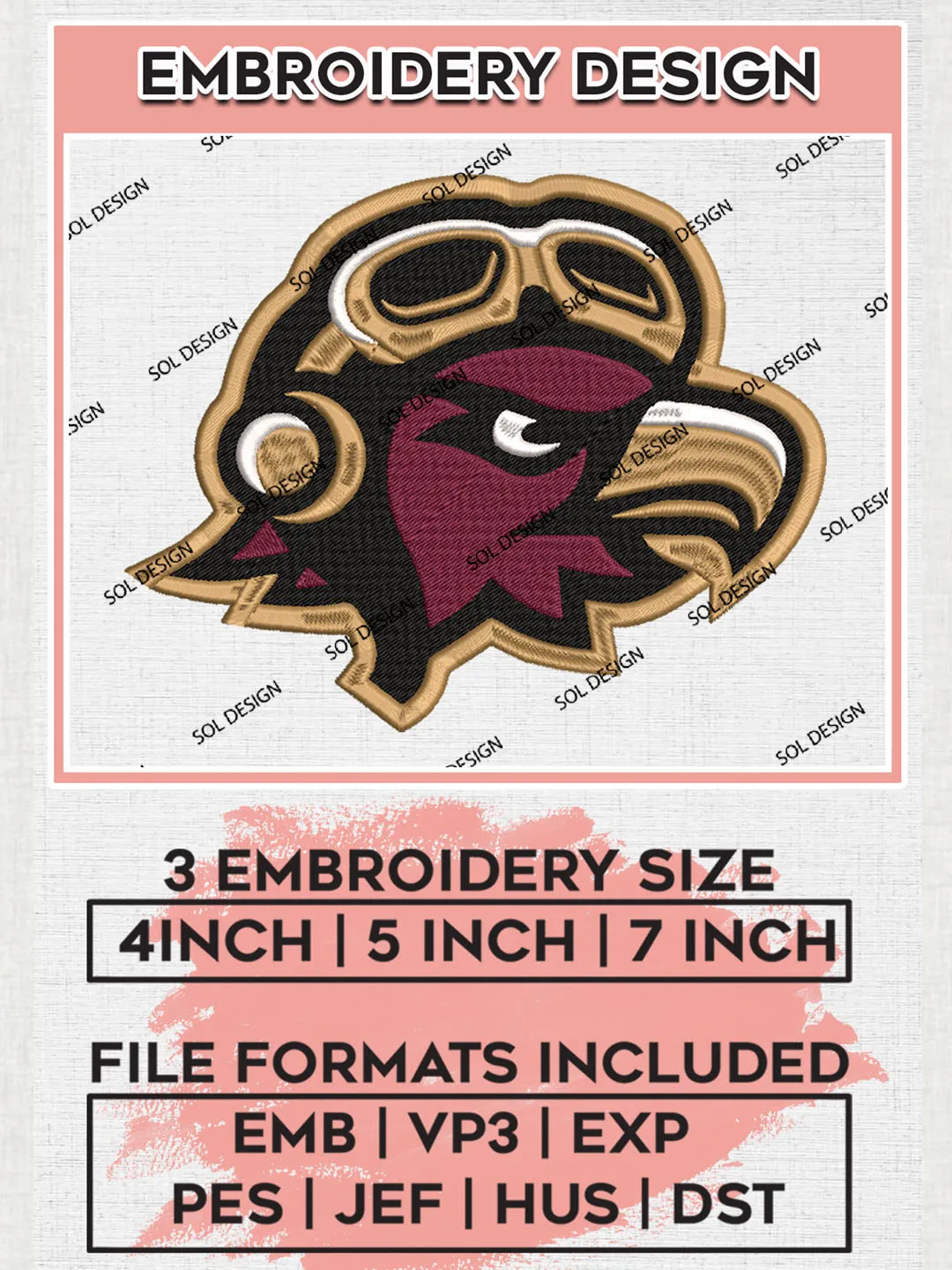 NCAA UL Monroe Warhawks Head Mascot Team Logo embroidery designs, NCAA ...