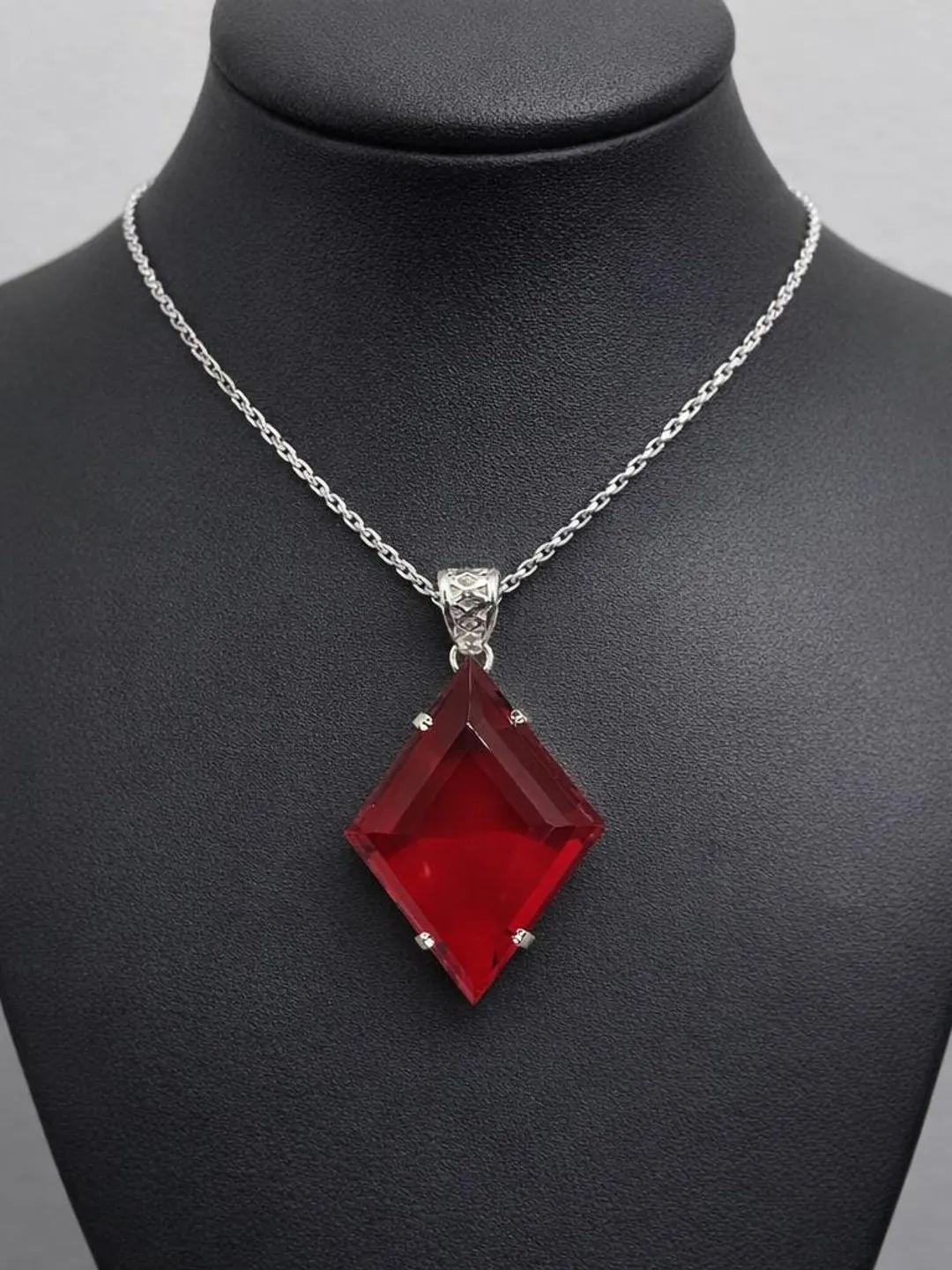 Teardrop Ruby Pendant Necklace | Burmese Red Gemstone, Sterling Silver