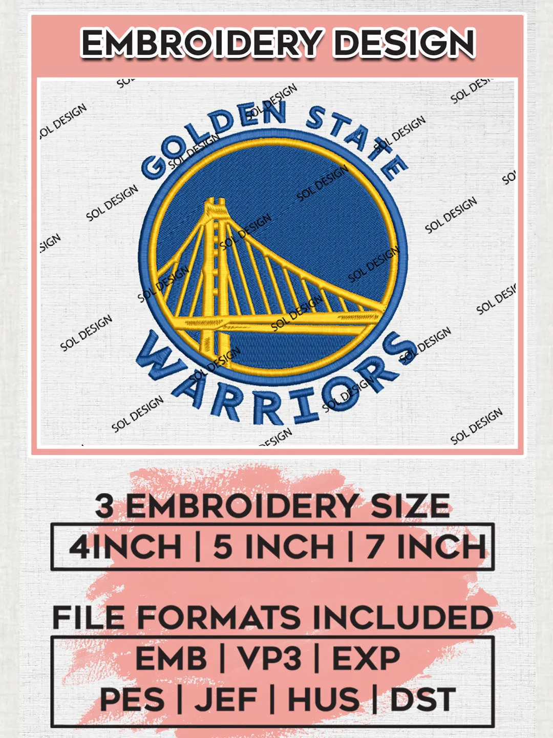 NBA Golden State Warriors Logo Embroidery Design, NBA Golden State ...