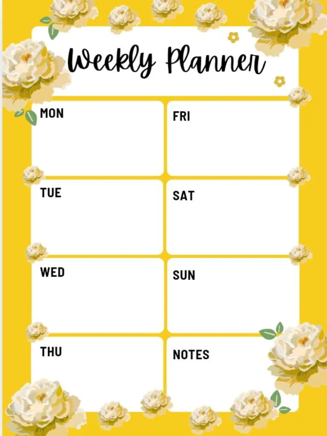 Yellow Floral Weekly Planner – Printable PDF