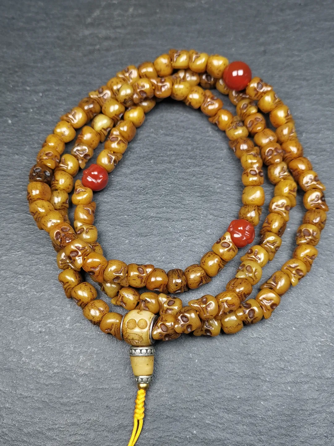 Old 8mm Yak Bone Carved Kapala Skull Mala Necklace : Authentic Tibetan ...
