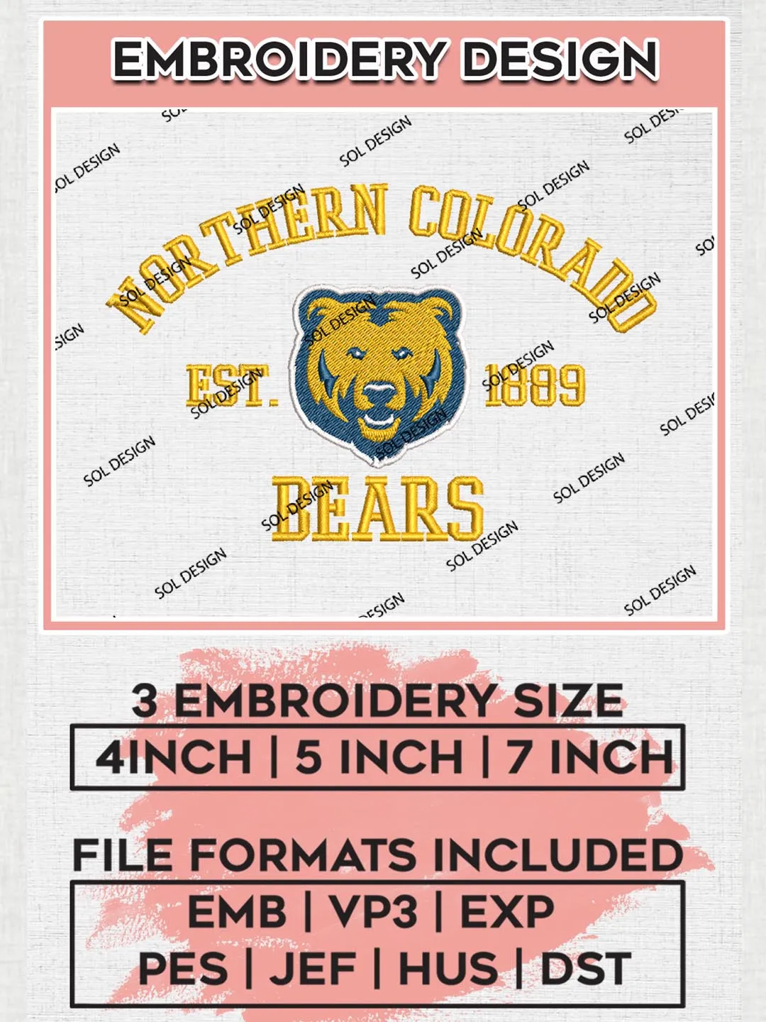Northern Colorado Bears Est 1889 Logo Embroidery Designs, NCAA Northern ...