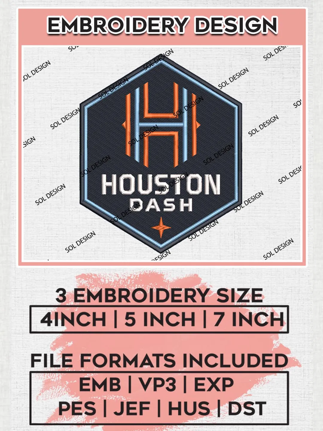 NWSL Houston Dash Logo Embroidery Designs, NWSL Houston Dash Machine ...